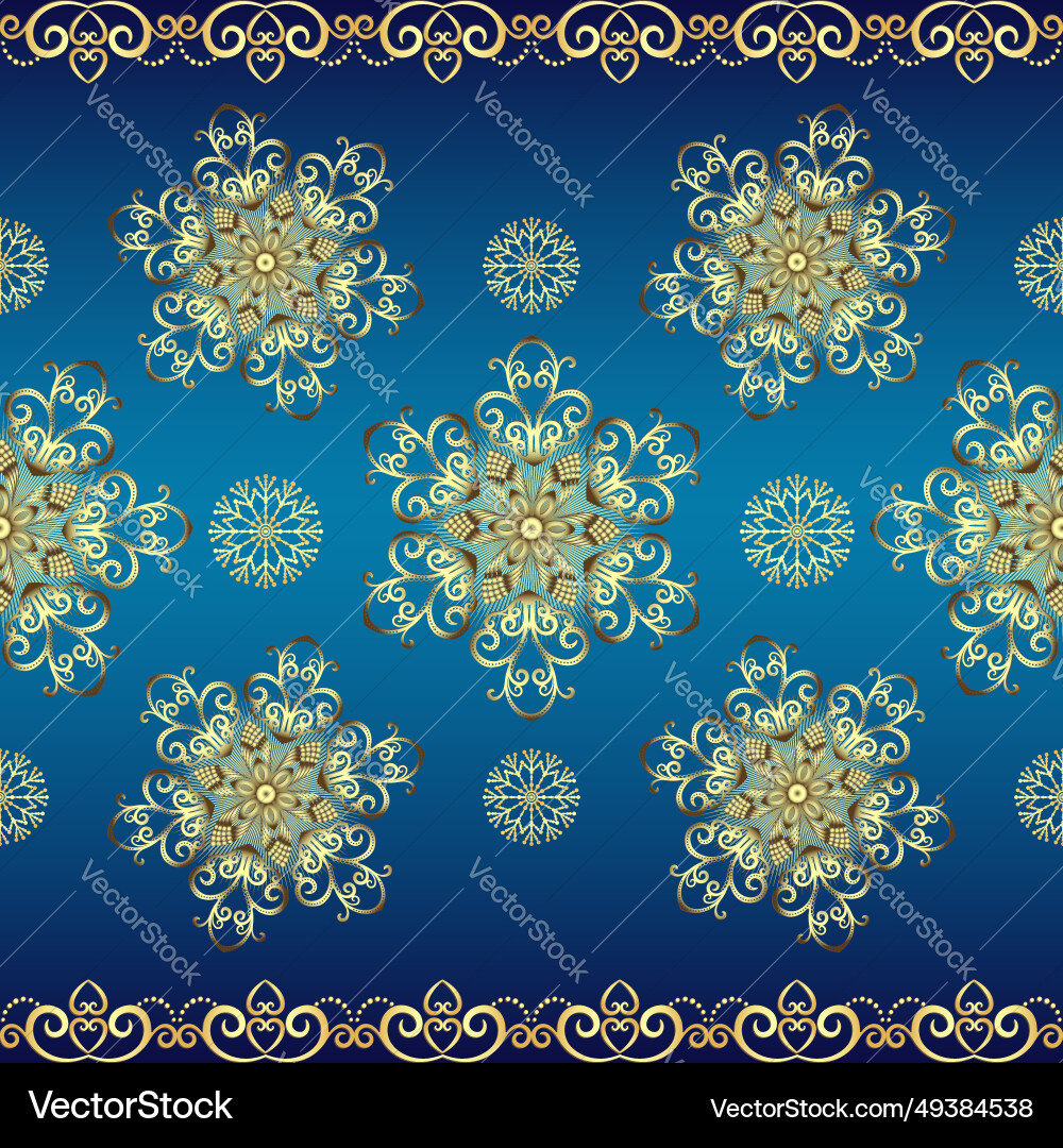 Blue christmas pattern with golden snowflakes Vector Image
