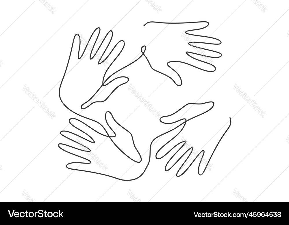 Continuous line drawing of four human hands Vector Image