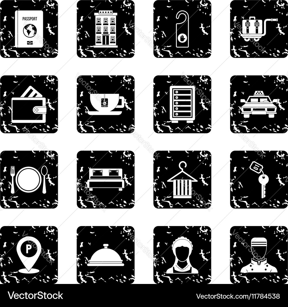Hotel icons set grunge style Royalty Free Vector Image