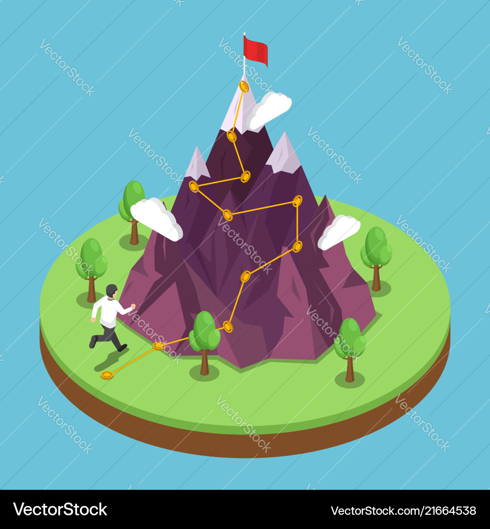Isometric business journey path to success target Vector Image
