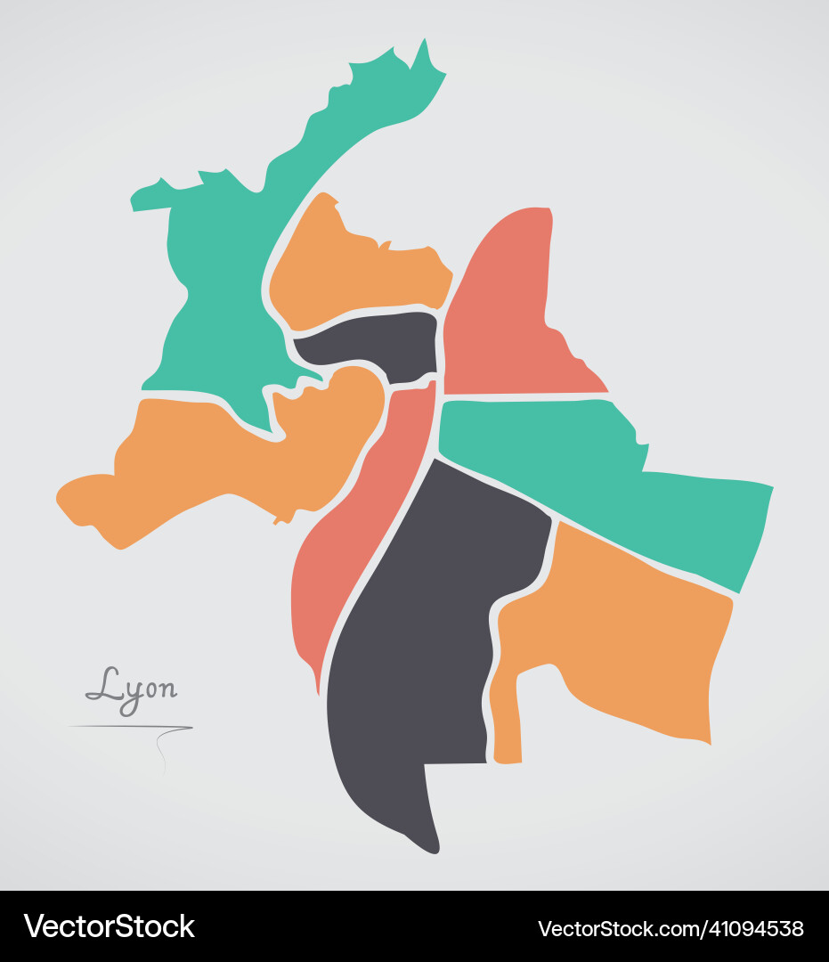 Lyon map with districts and modern round shapes Vector Image