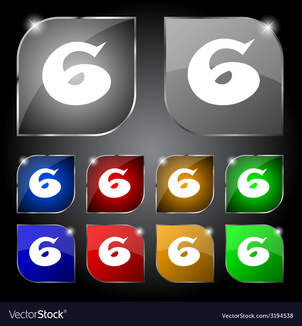 Number six icon sign set of coloured buttons Vector Image Number six icon sign set of coloured buttons Vector Image