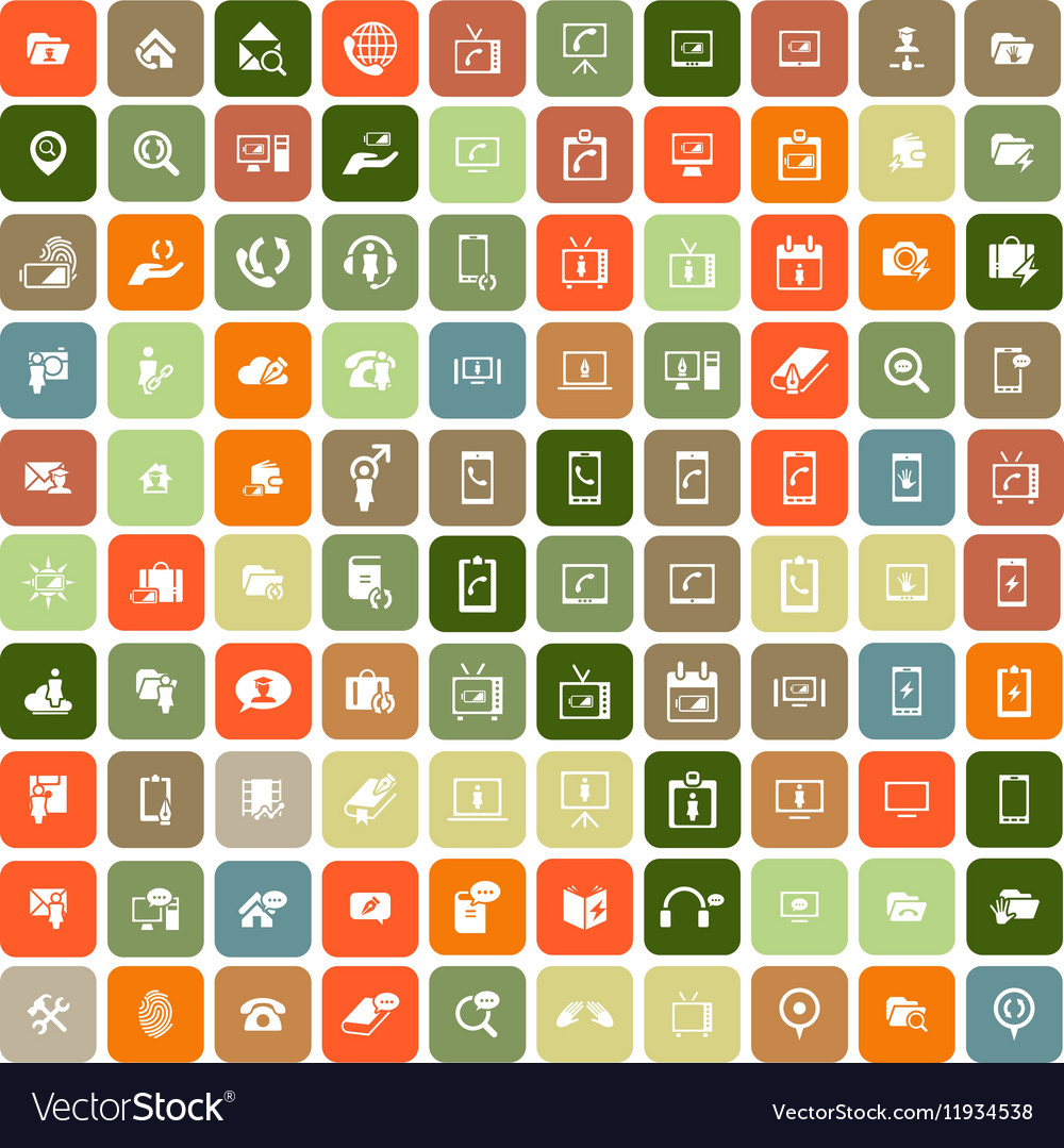 Set 100 universal icons simple flat style busin Vector Image