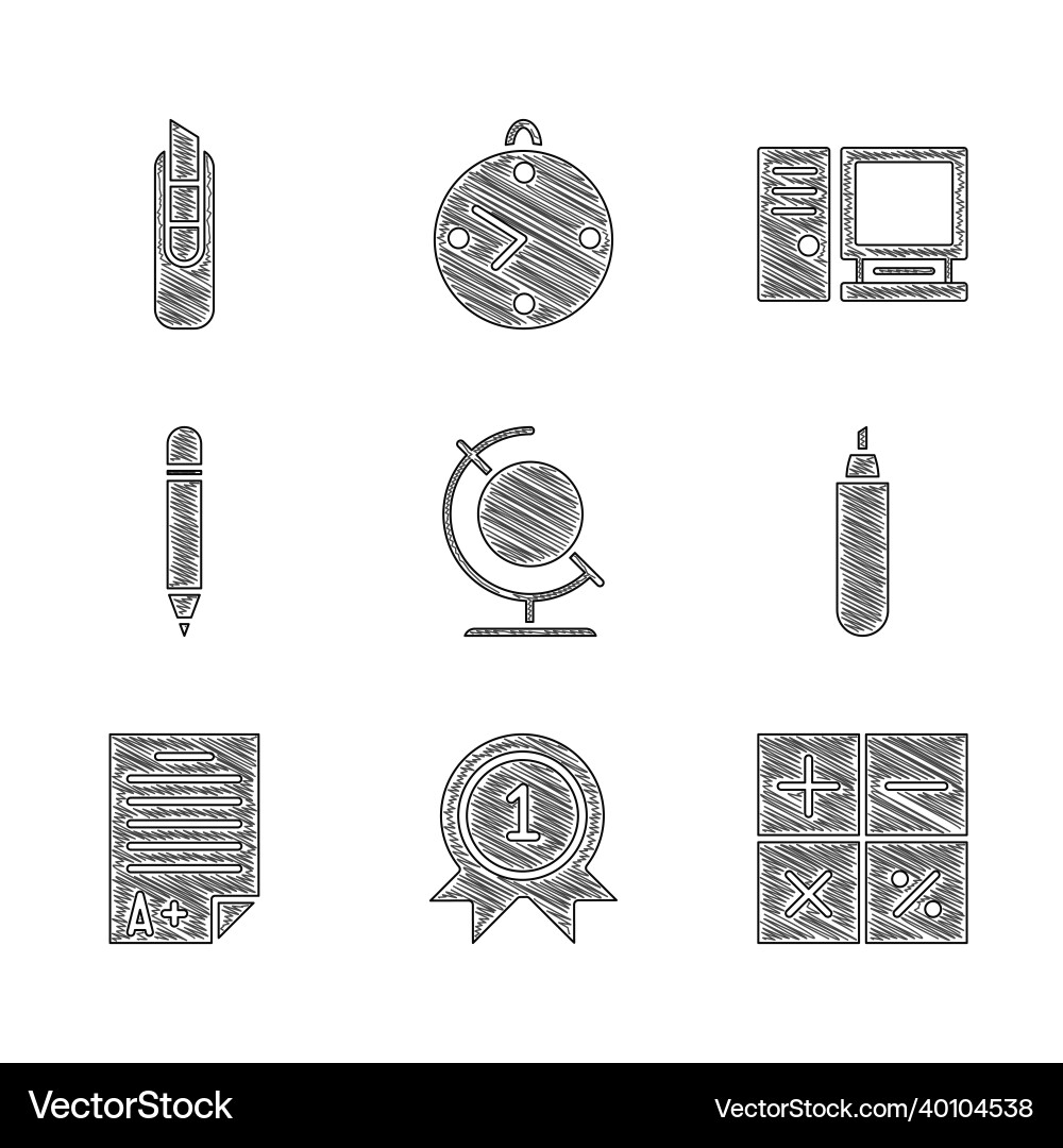Set earth globe medal calculator marker pen Vector Image