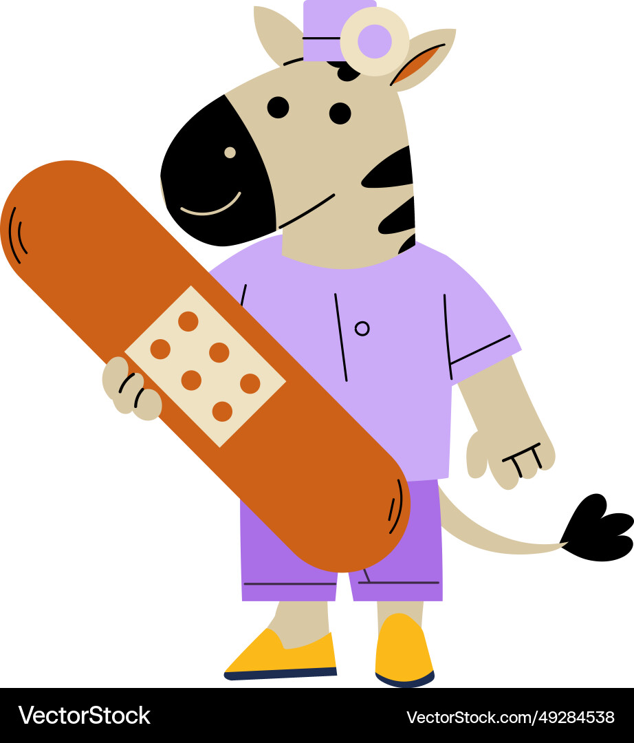 Zebra animal doctor character with plaster work Vector Image