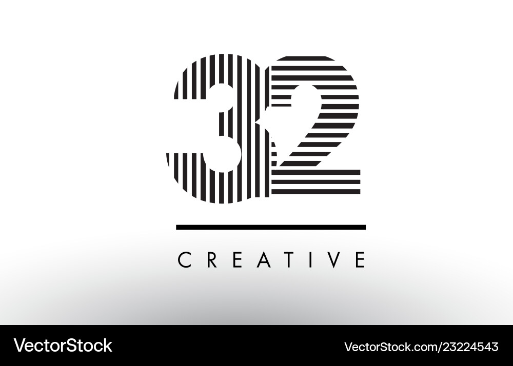 32 black and white lines number logo design Vector Image