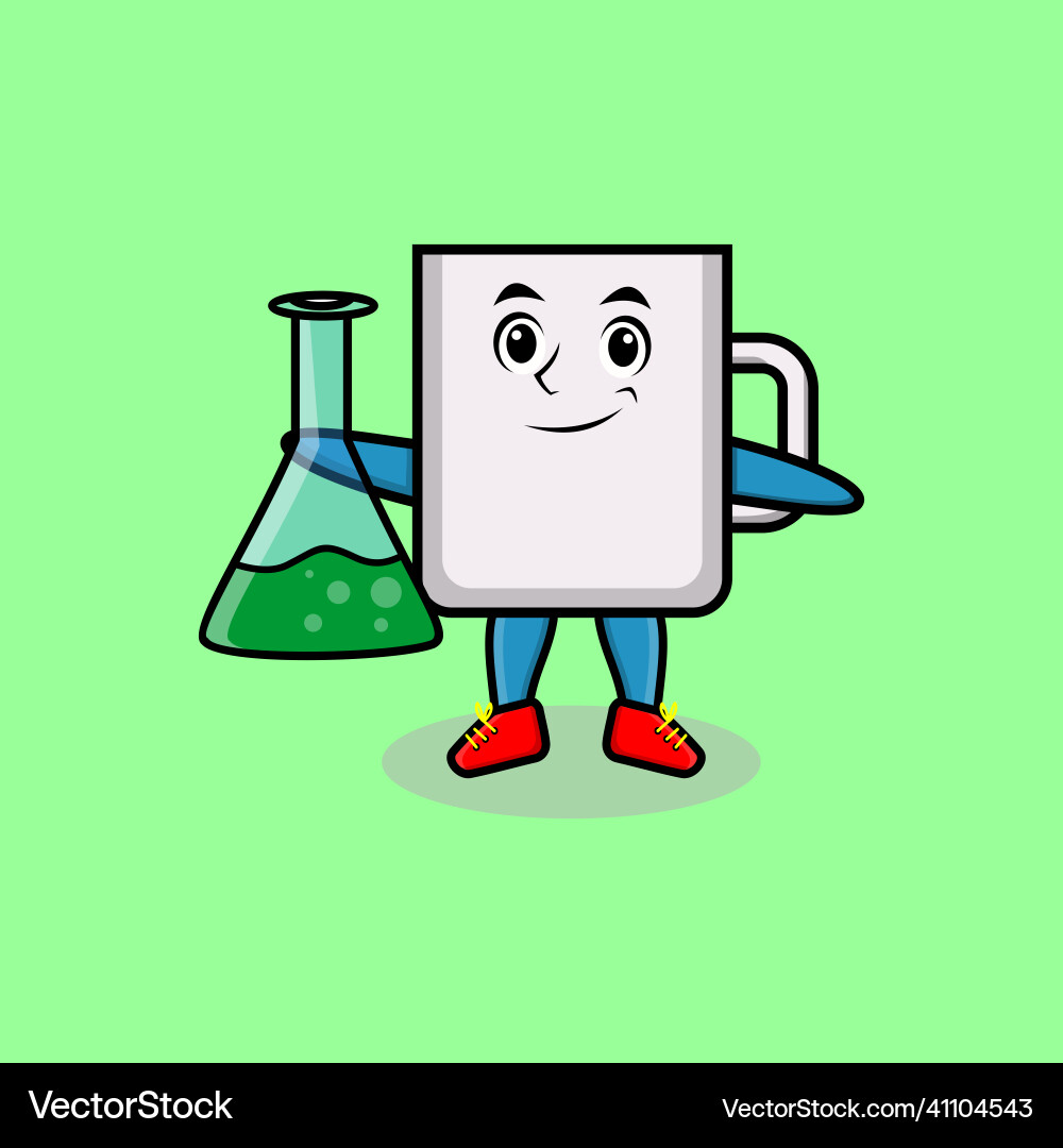 Cute cartoon coffee tea cup as scientist Vector Image