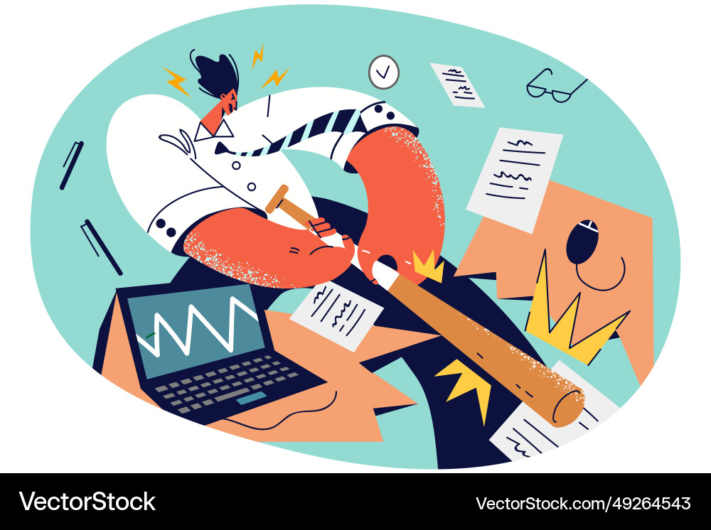 Furious businessman crash office desk Royalty Free Vector