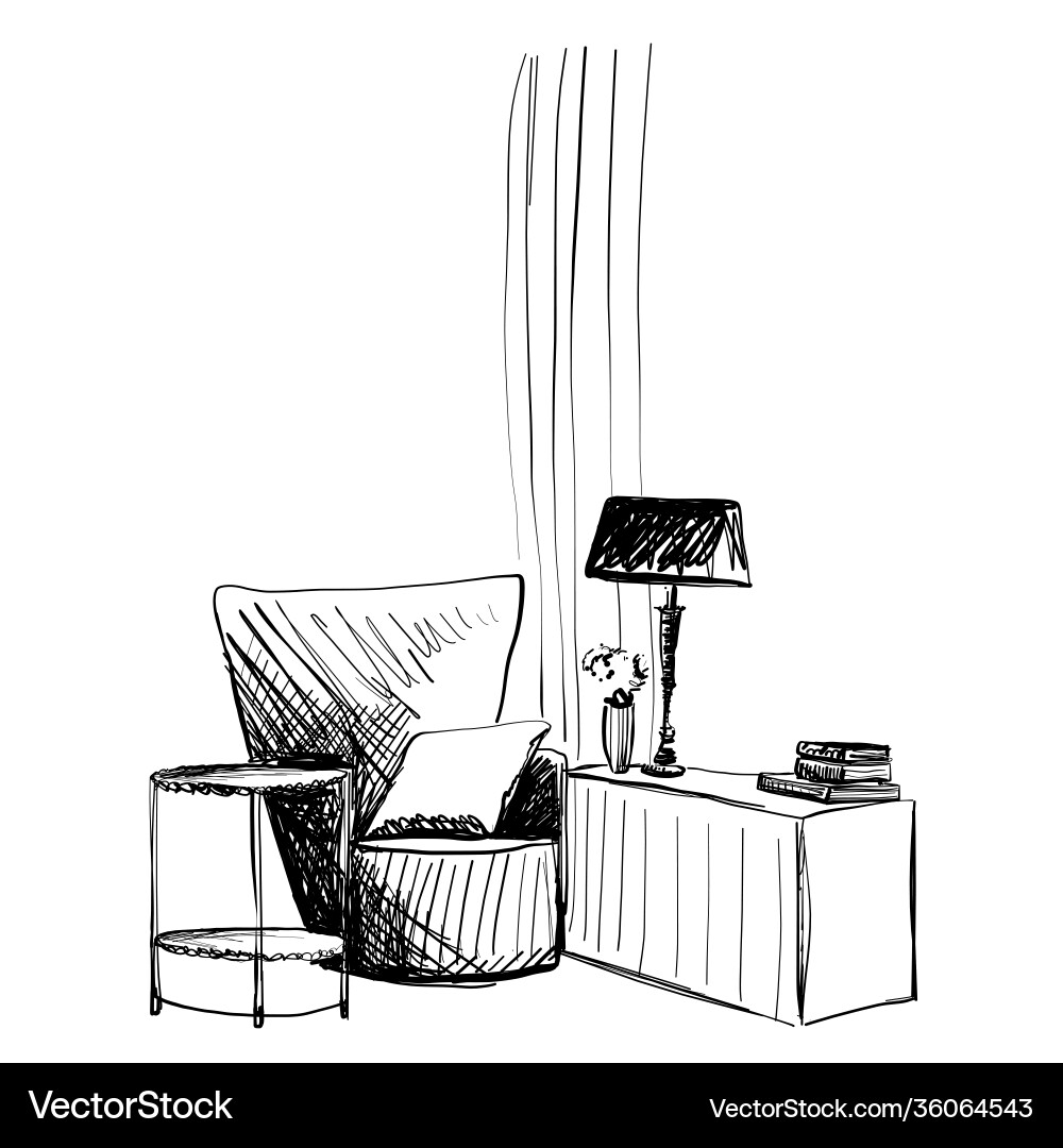 Hand drawn room interior reading place sketch Vector Image