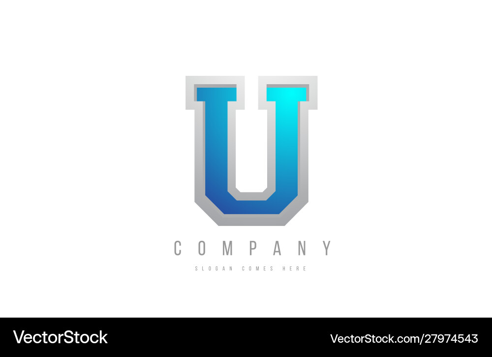Letter u alphabet blue grey white color Royalty Free Vector