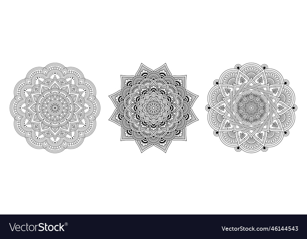 Mandala set black and white line art Royalty Free Vector