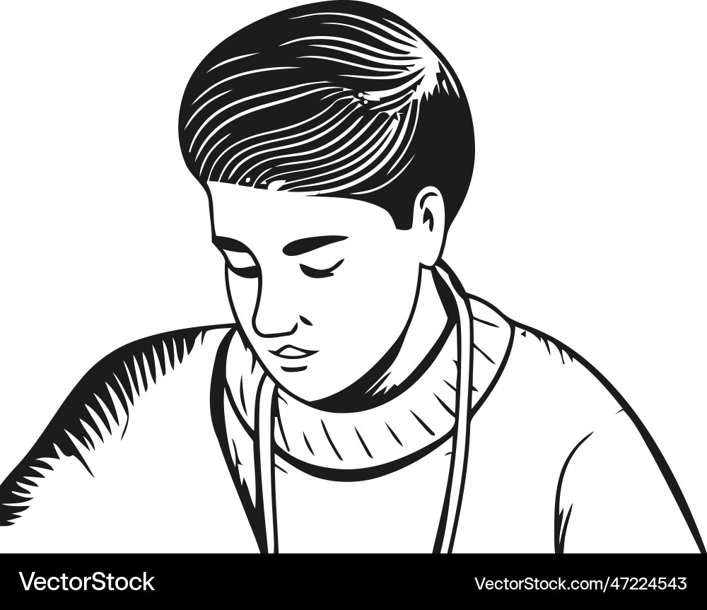 One person profile black and white Royalty Free Vector Image