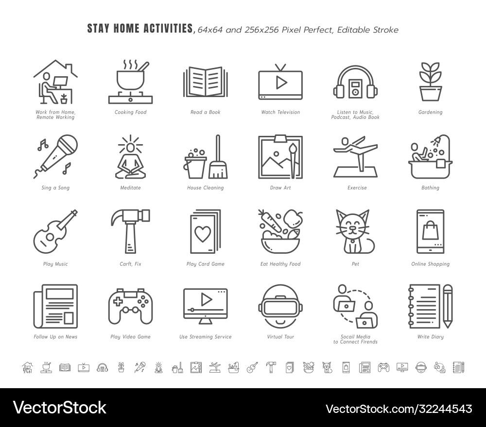 Simple set stay home activities for mental Vector Image