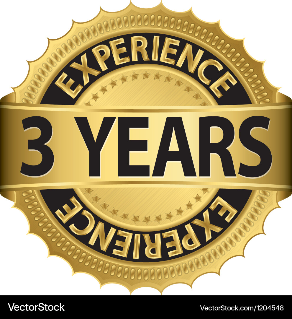 3 years experience golden label with ribbon Vector Image
