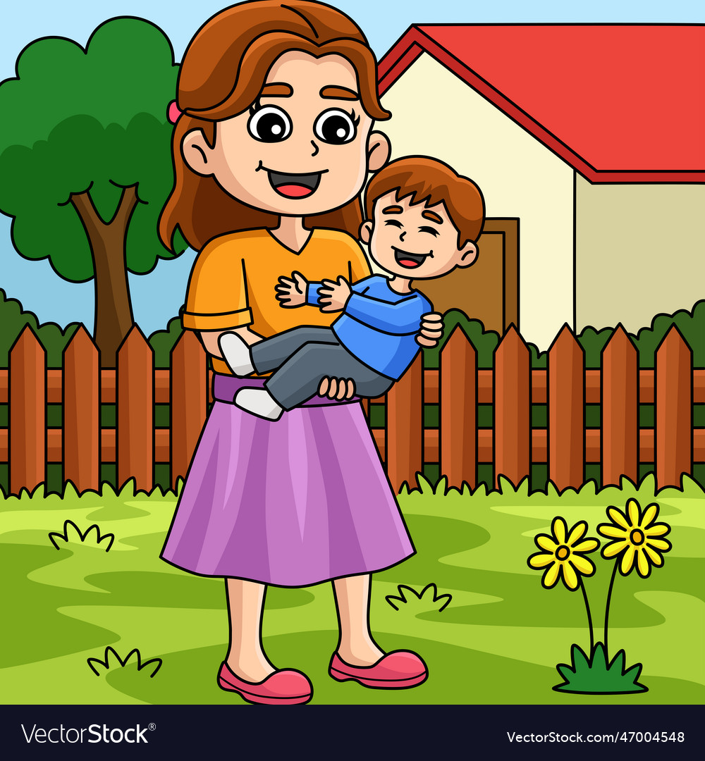 Mothers day mother holding a child colored cartoon
