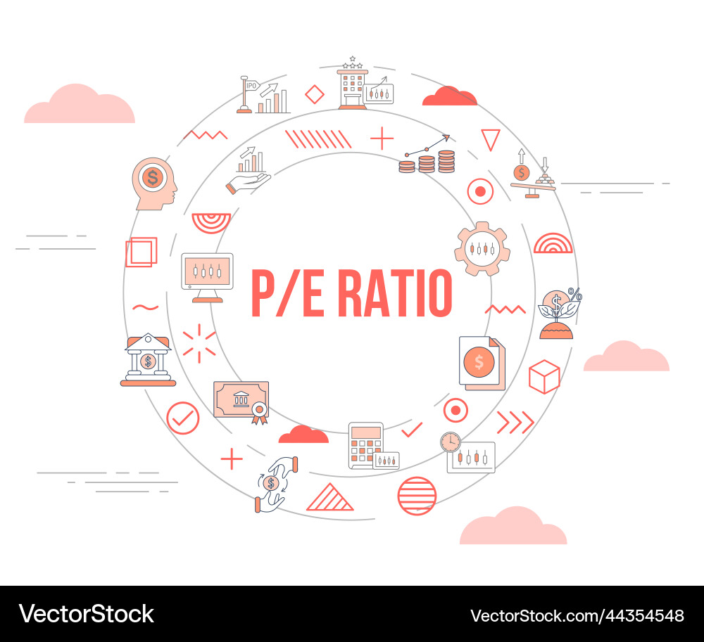 Pe ratio business concept with icon set template Vector Image
