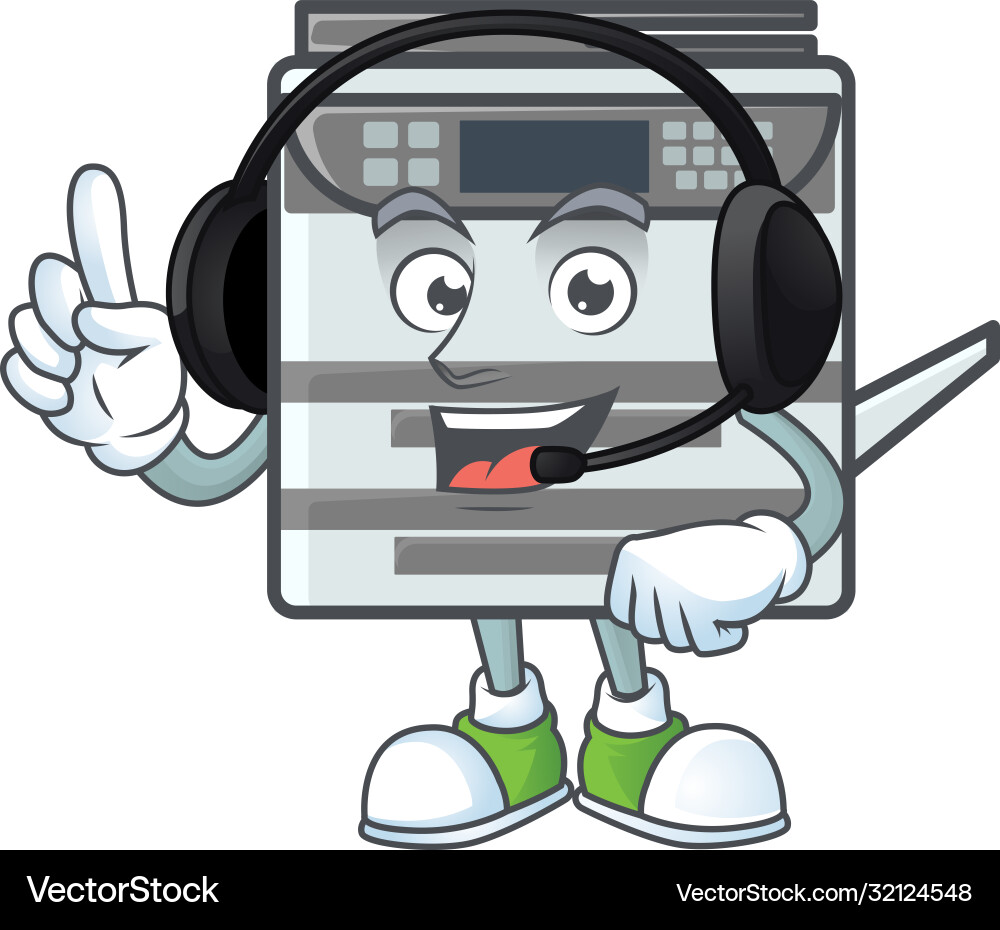 Professional office copier speaking on a headphone