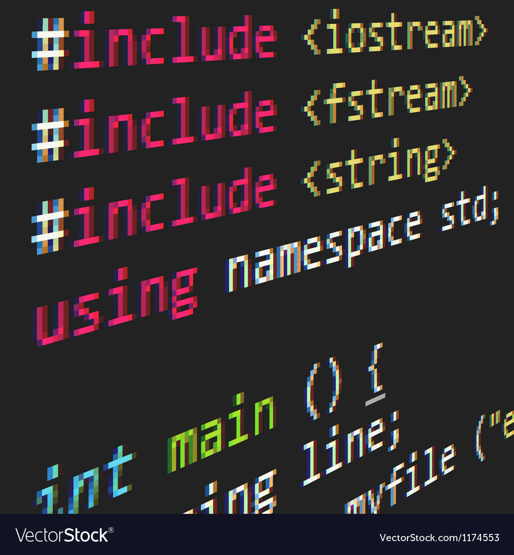 C lenguage code on dark background Royalty Free Vector Image
