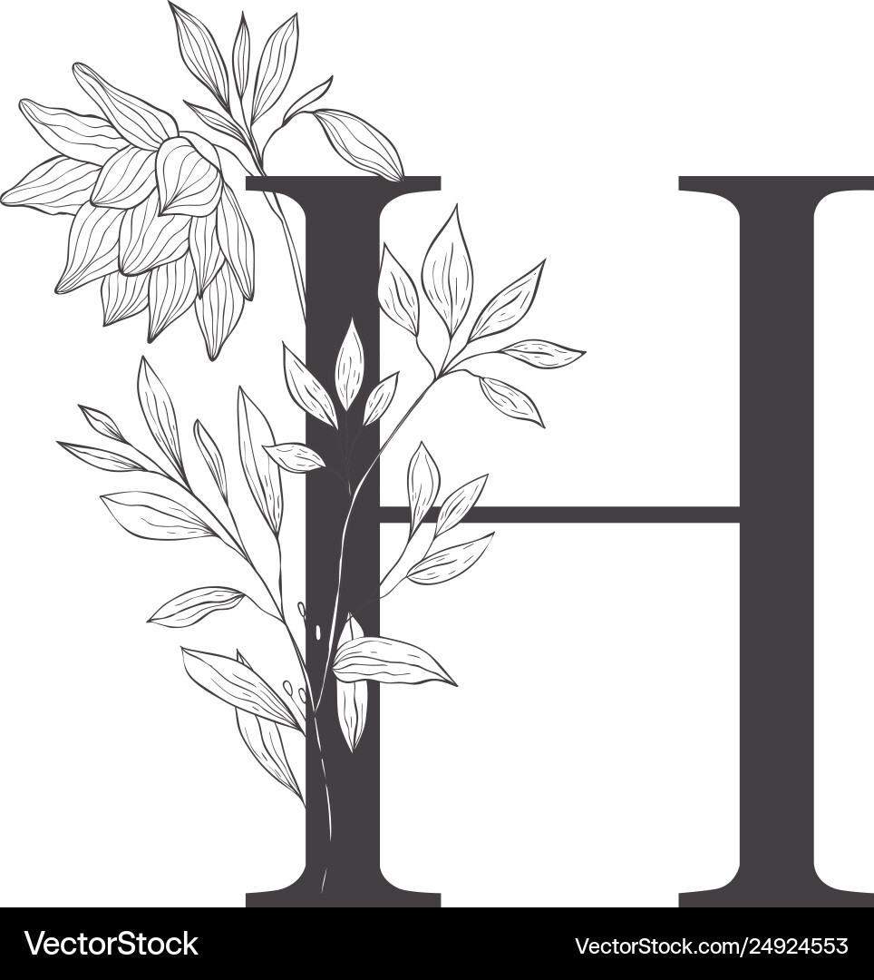 Floral botanical alphabet letter with plants Vector Image