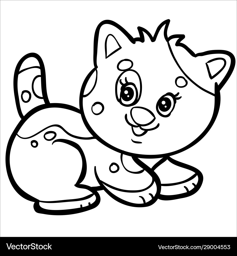 Kitten character in a black outline with spots Vector Image