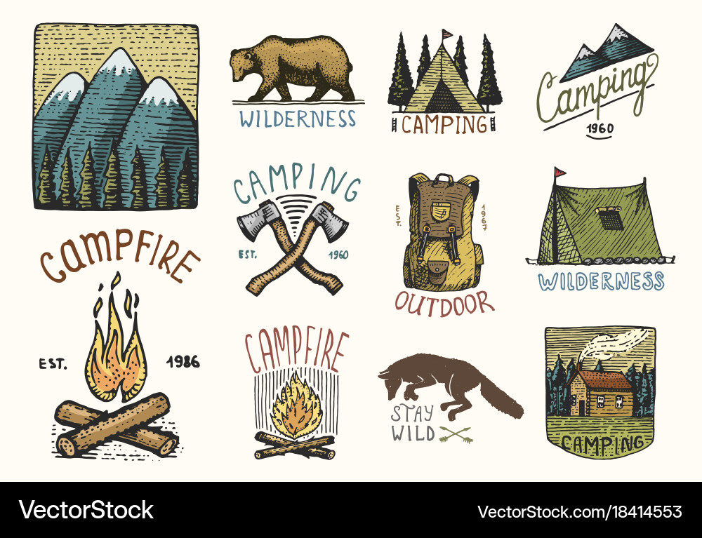 Set engraved vintage hand drawn old labels Vector Image