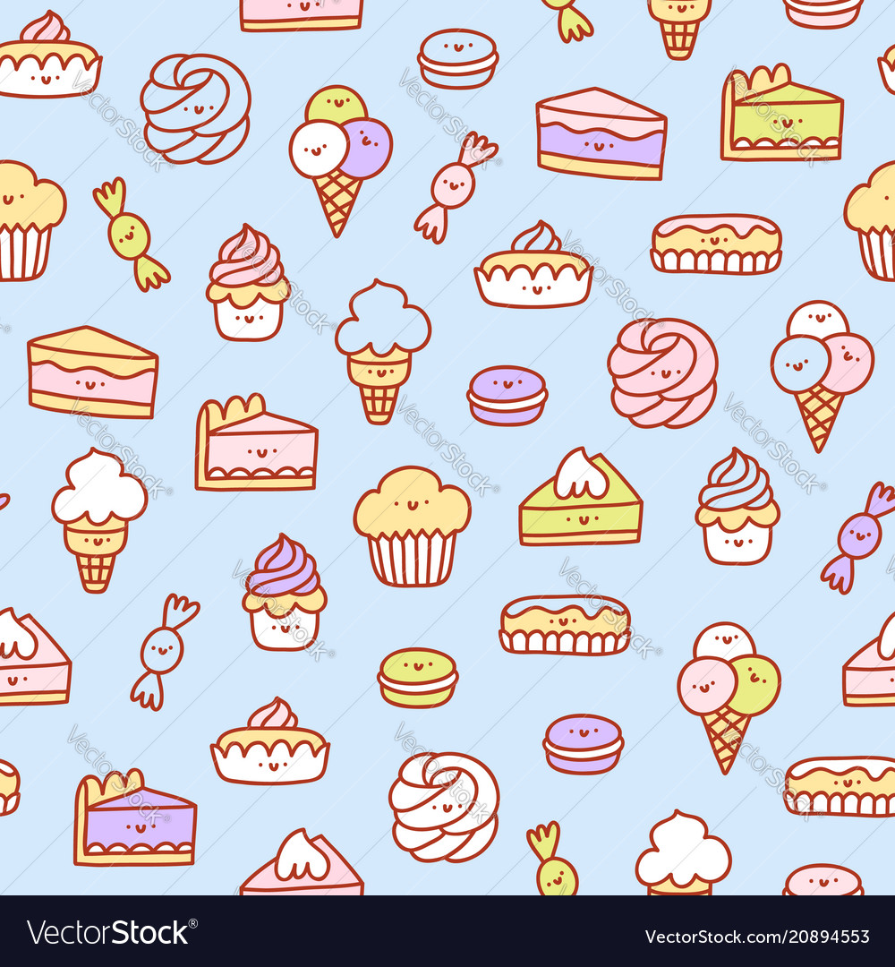Super cute desserts pattern Royalty Free Vector Image