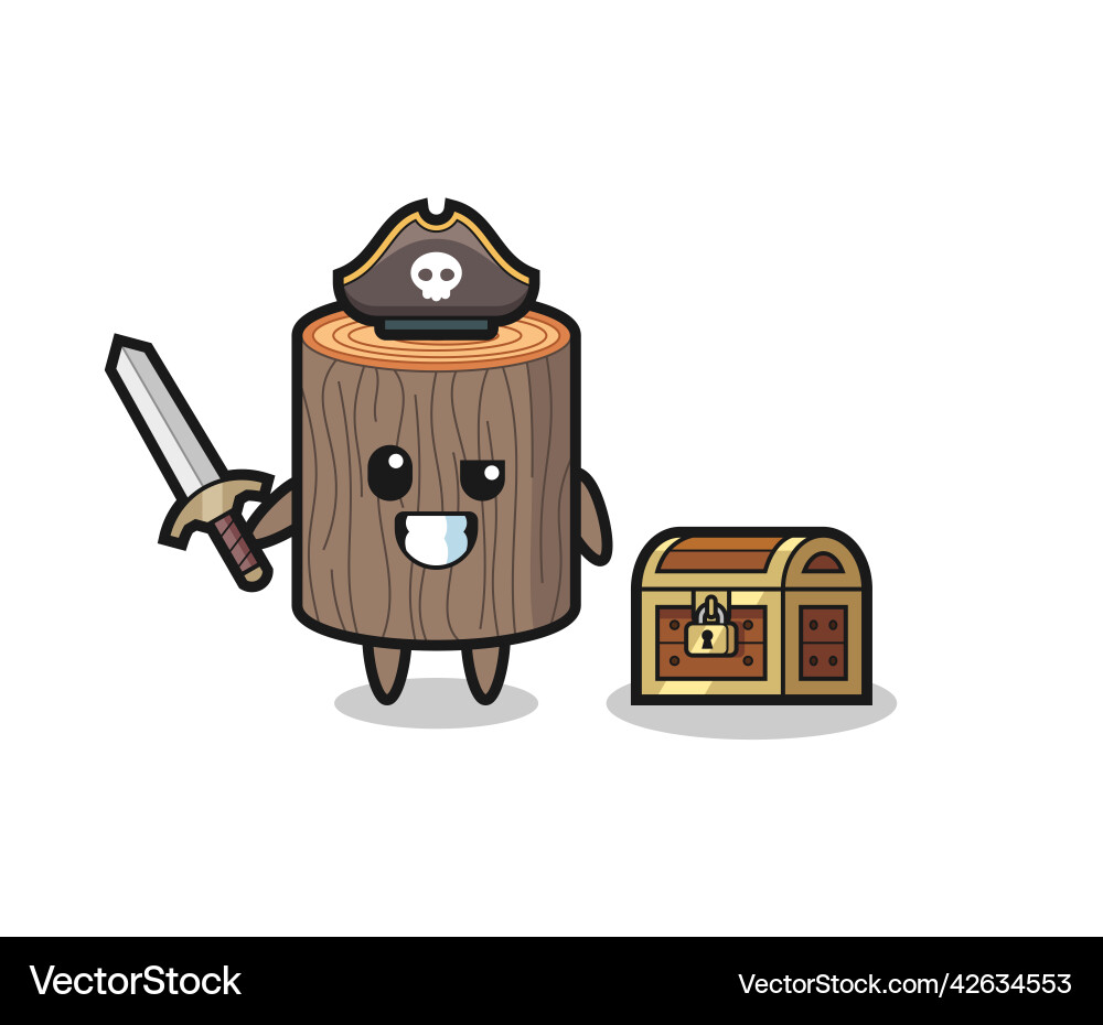 Tree stump pirate character holding sword beside Vector Image