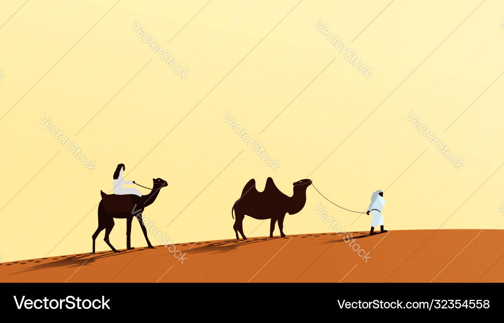 A caravan camels with people walking Royalty Free Vector