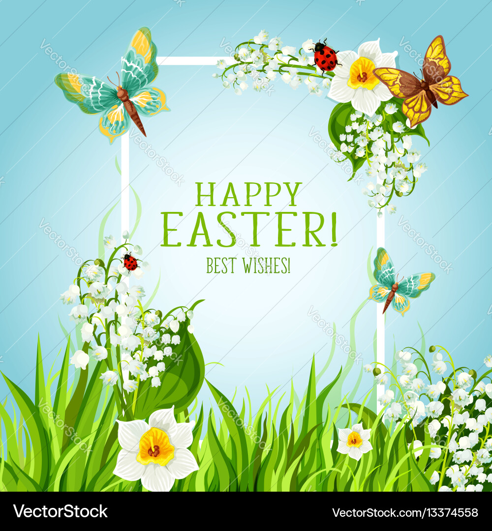 Easter floral frame with spring flower card design