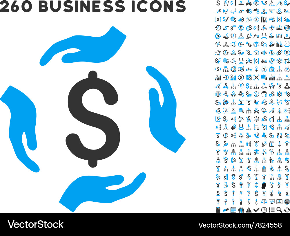 Money care hands icon with flat set Royalty Free Vector
