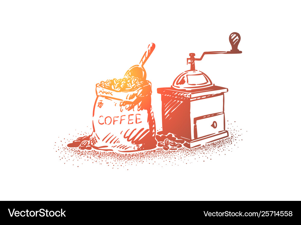 Natural coffee beans grinding equipment Royalty Free Vector
