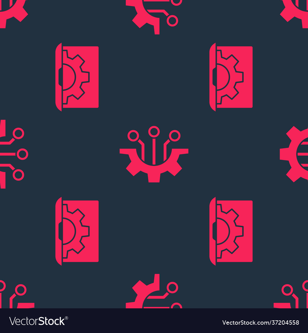 Set Laptop And Gear And Algorithm On Seamless Vector Image