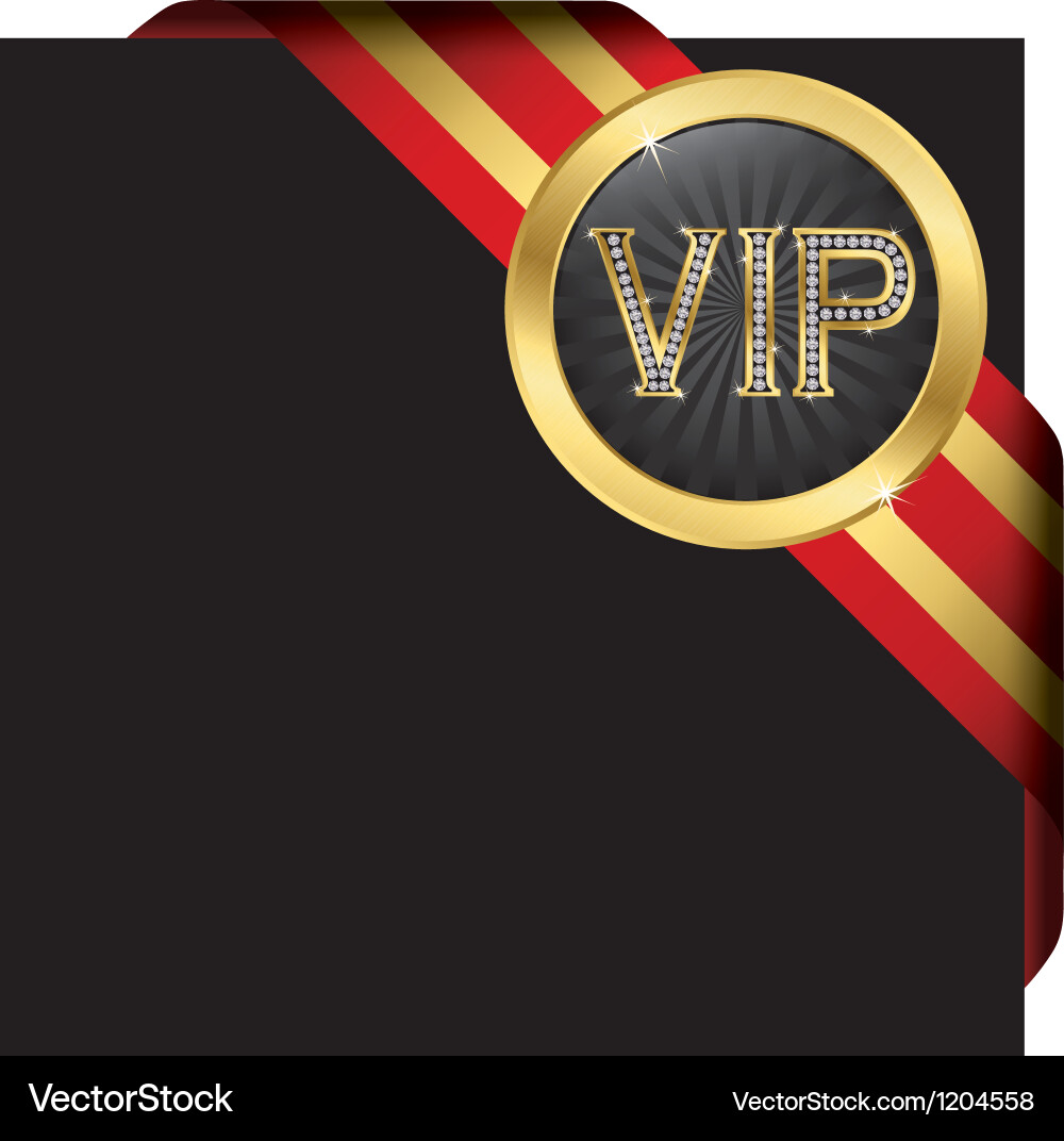 Vip gold ribbon label Royalty Free Vector Image