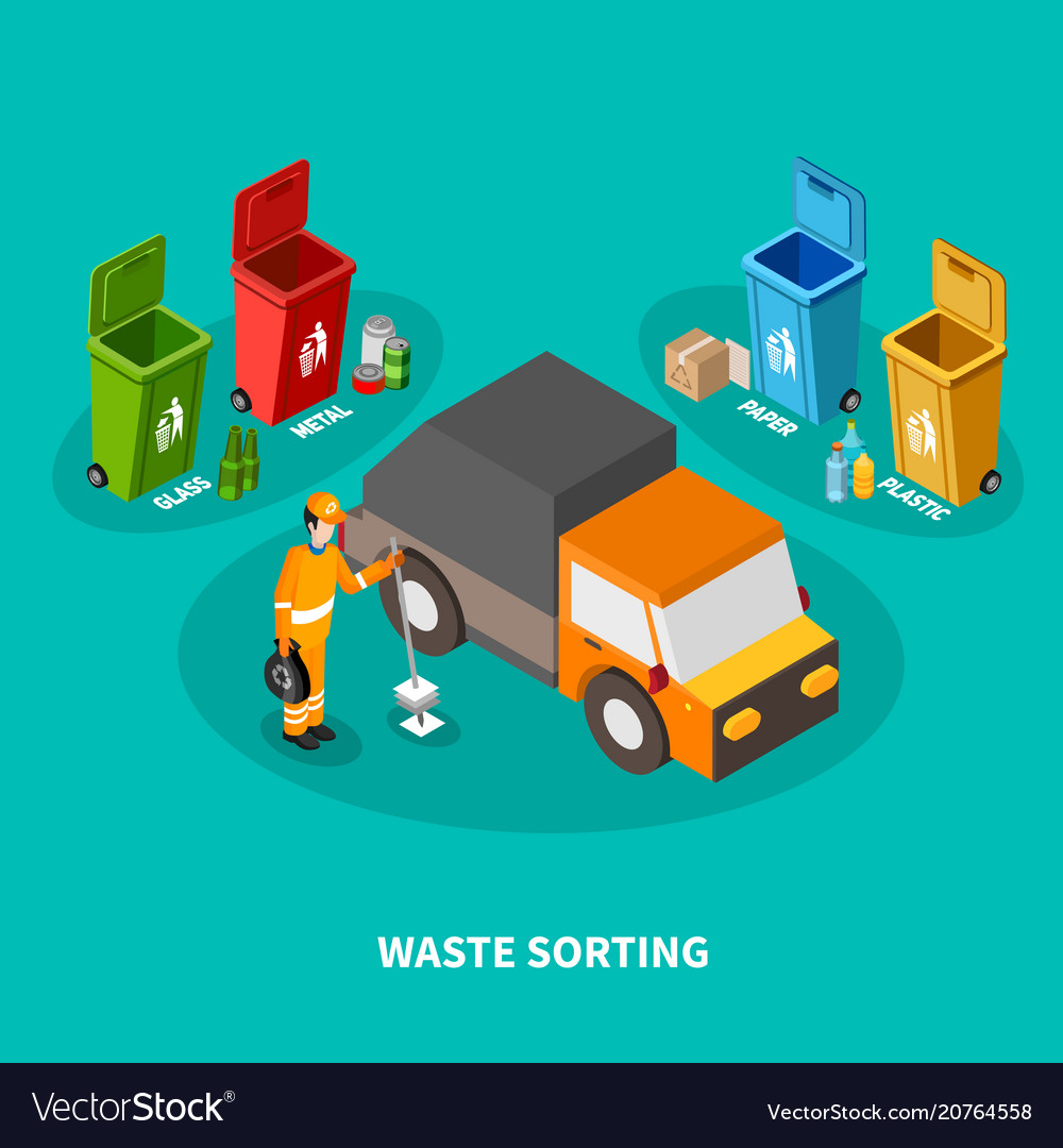 Waste sorting isometric composition Royalty Free Vector