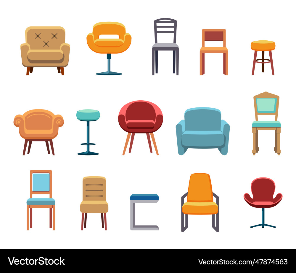 Home office chairs front view set armchair Vector Image