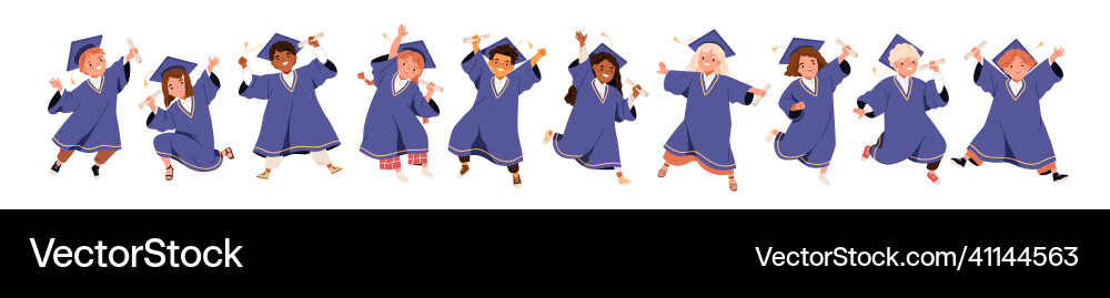 Kids graduating from kindergarten set happy Vector Image