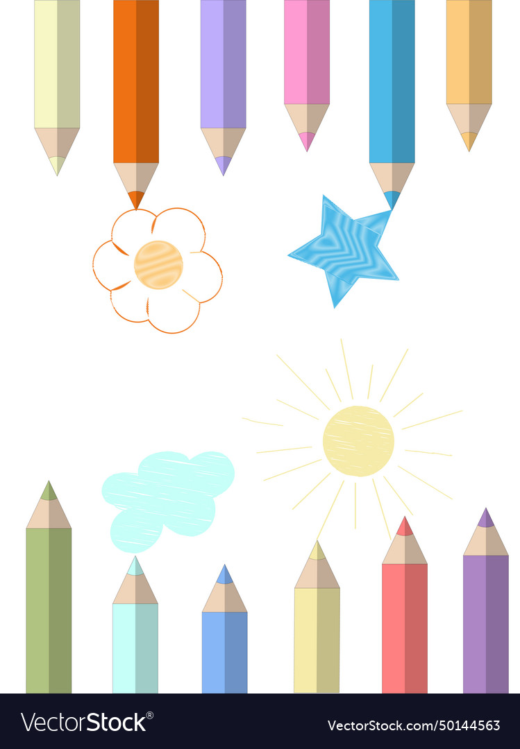 Pencils and doodles sketch drawing art Royalty Free Vector
