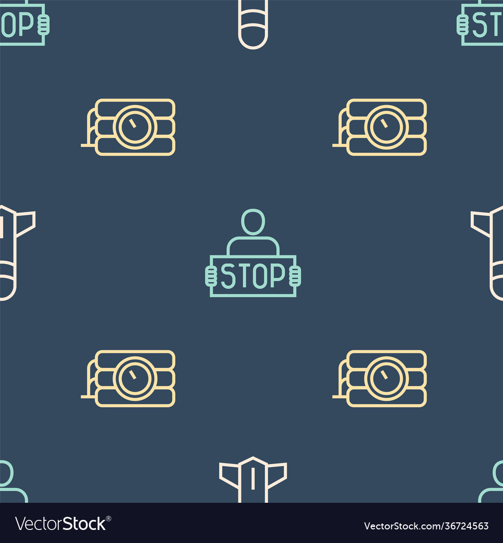Set line rocket dynamite and timer clock and stop Vector Image