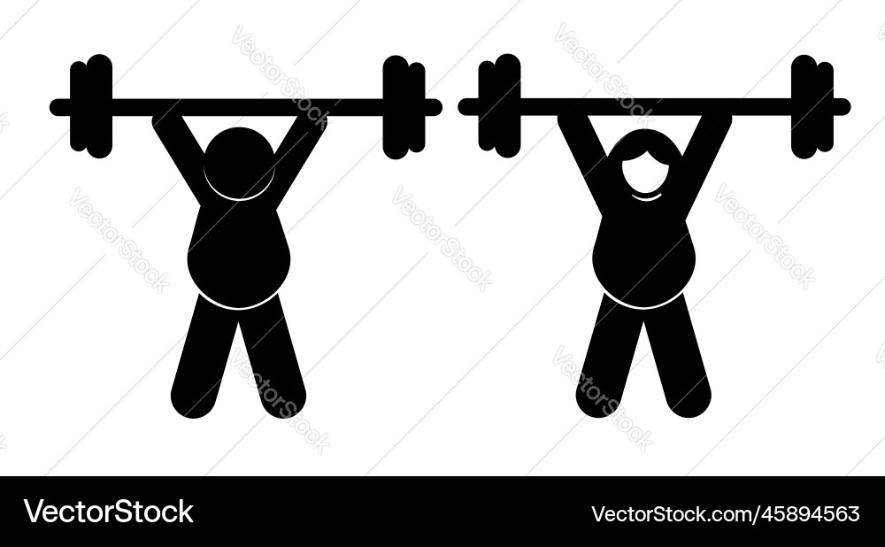Simple set 2 stickman man woman barbell exercise Vector Image