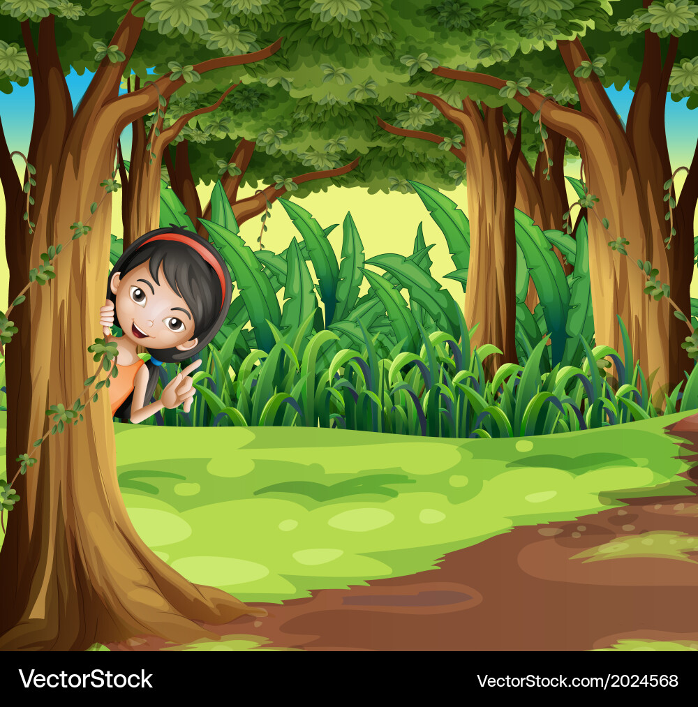 A young girl hiding at forest Royalty Free Vector Image