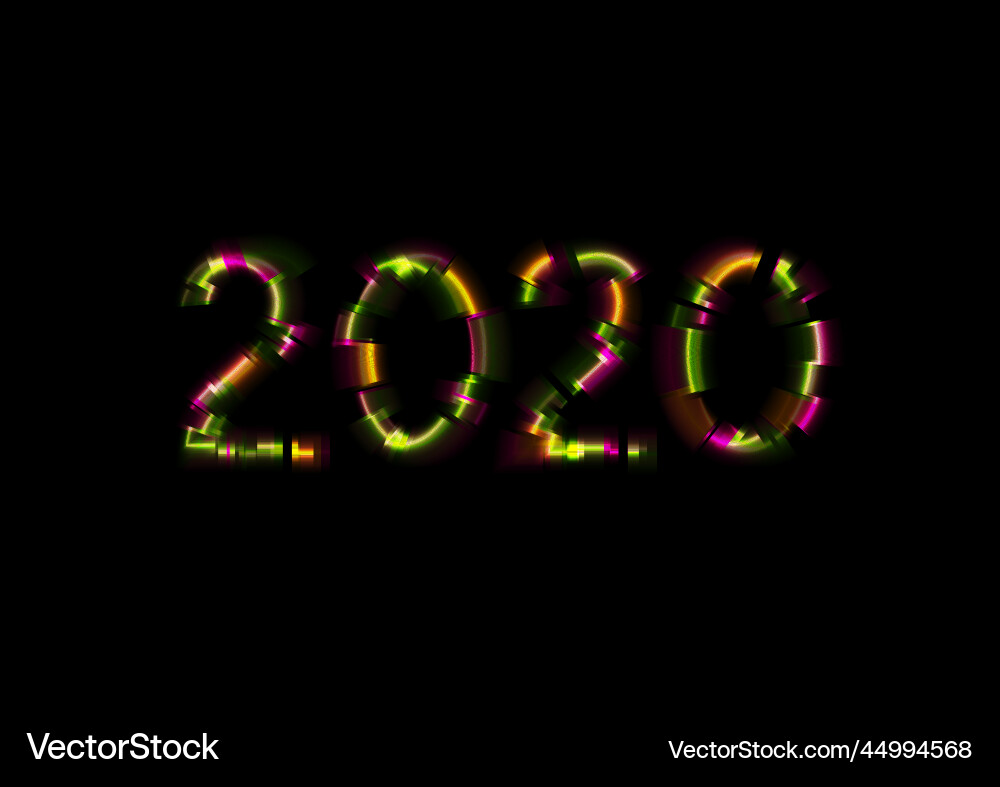 Abstract glowing neon 2020 new year with glitch Vector Image