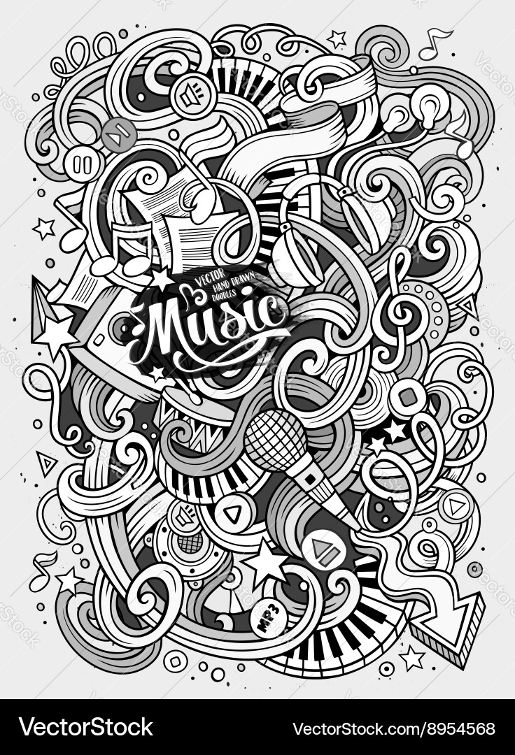 Cartoon hand-drawn doodles musical Royalty Free Vector Image