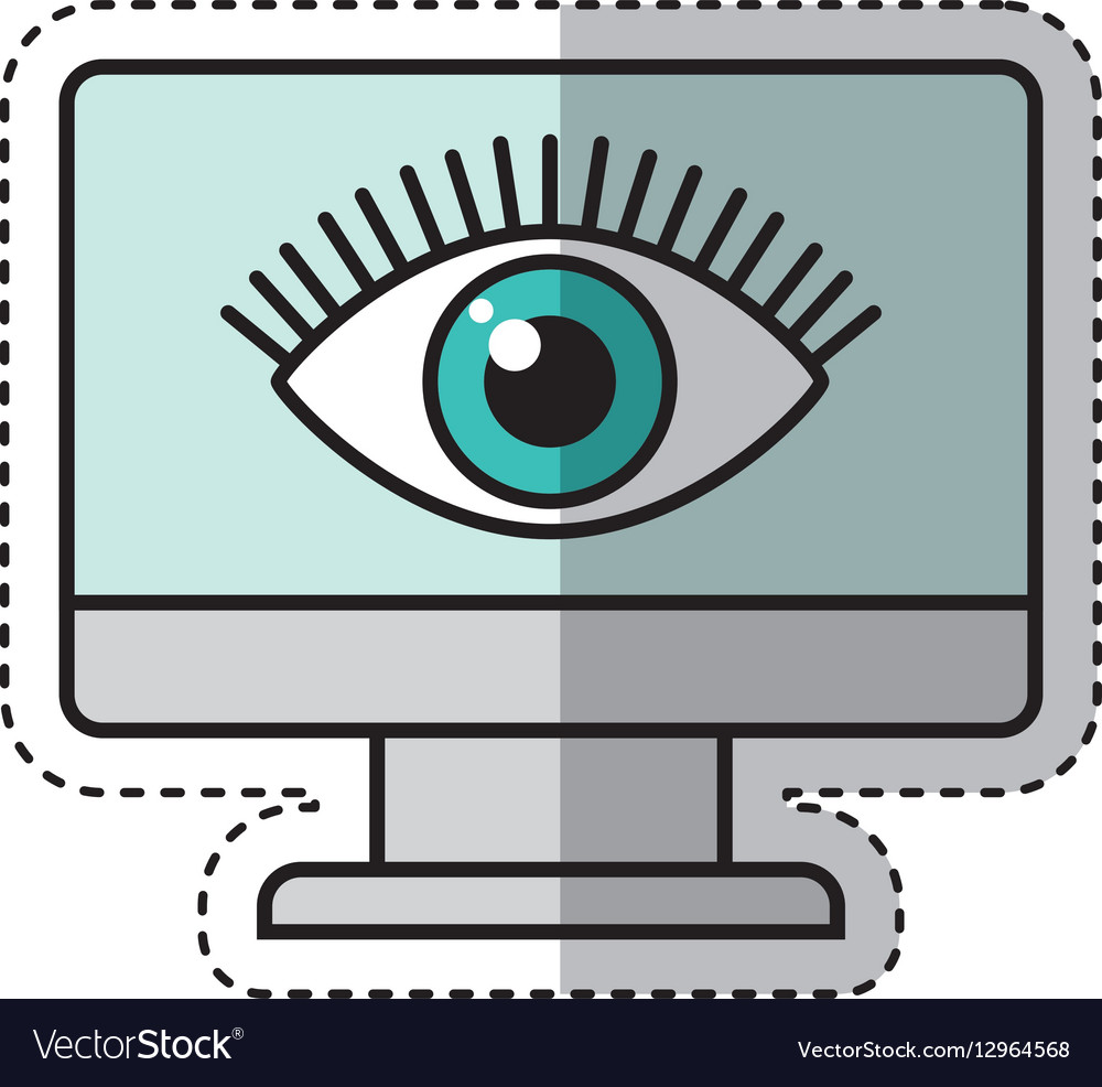 Computer monitor with eye isolated icon Royalty Free Vector