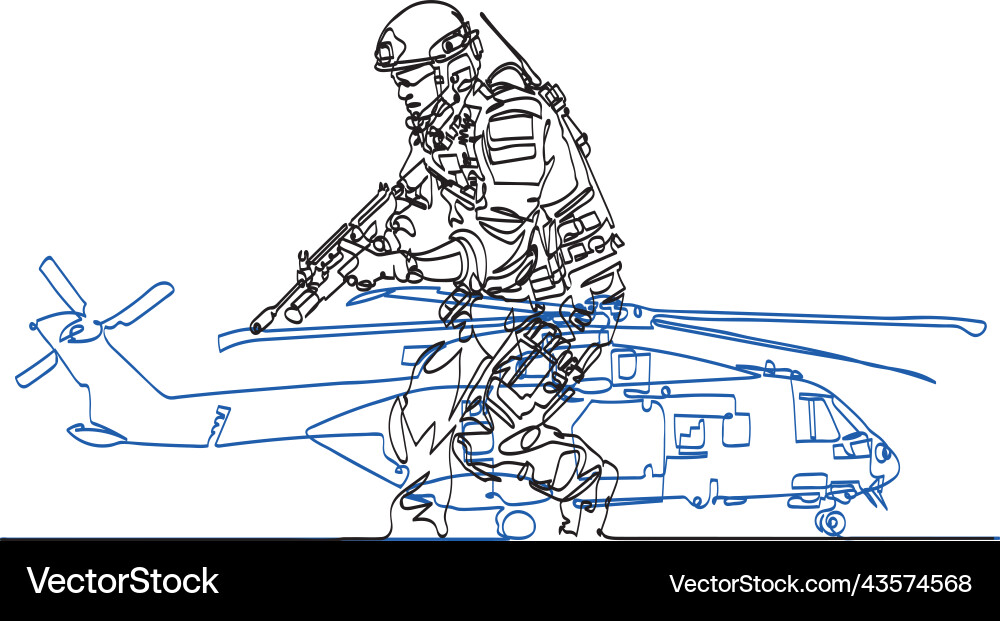 Continuous line art soldier at war battlefield Vector Image