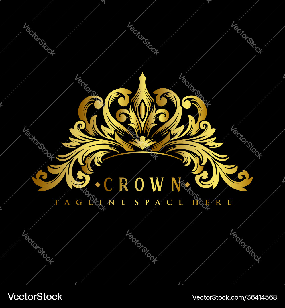 Gold royal crown logo luxury design Royalty Free Vector