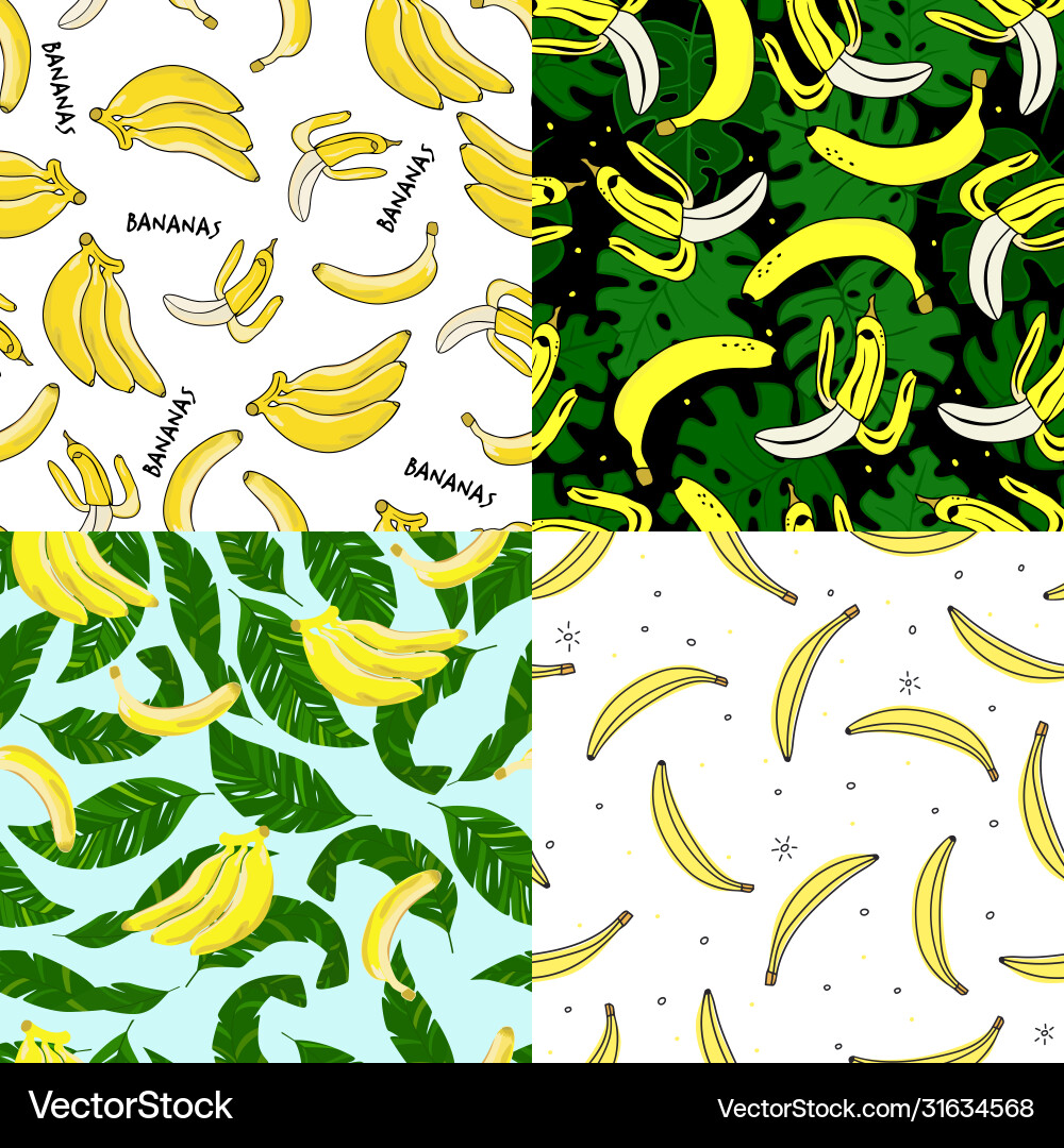 Homemade banana collection seamless patterns Vector Image