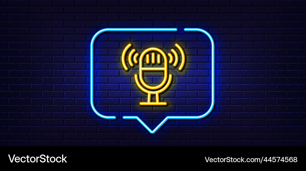 Microphone line icon music mic sign neon light Vector Image