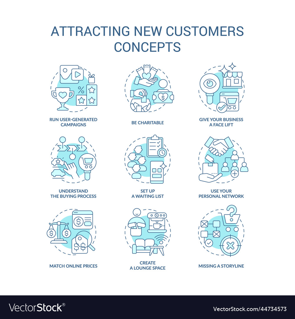 Attracting new customers turquoise concept icons Vector Image