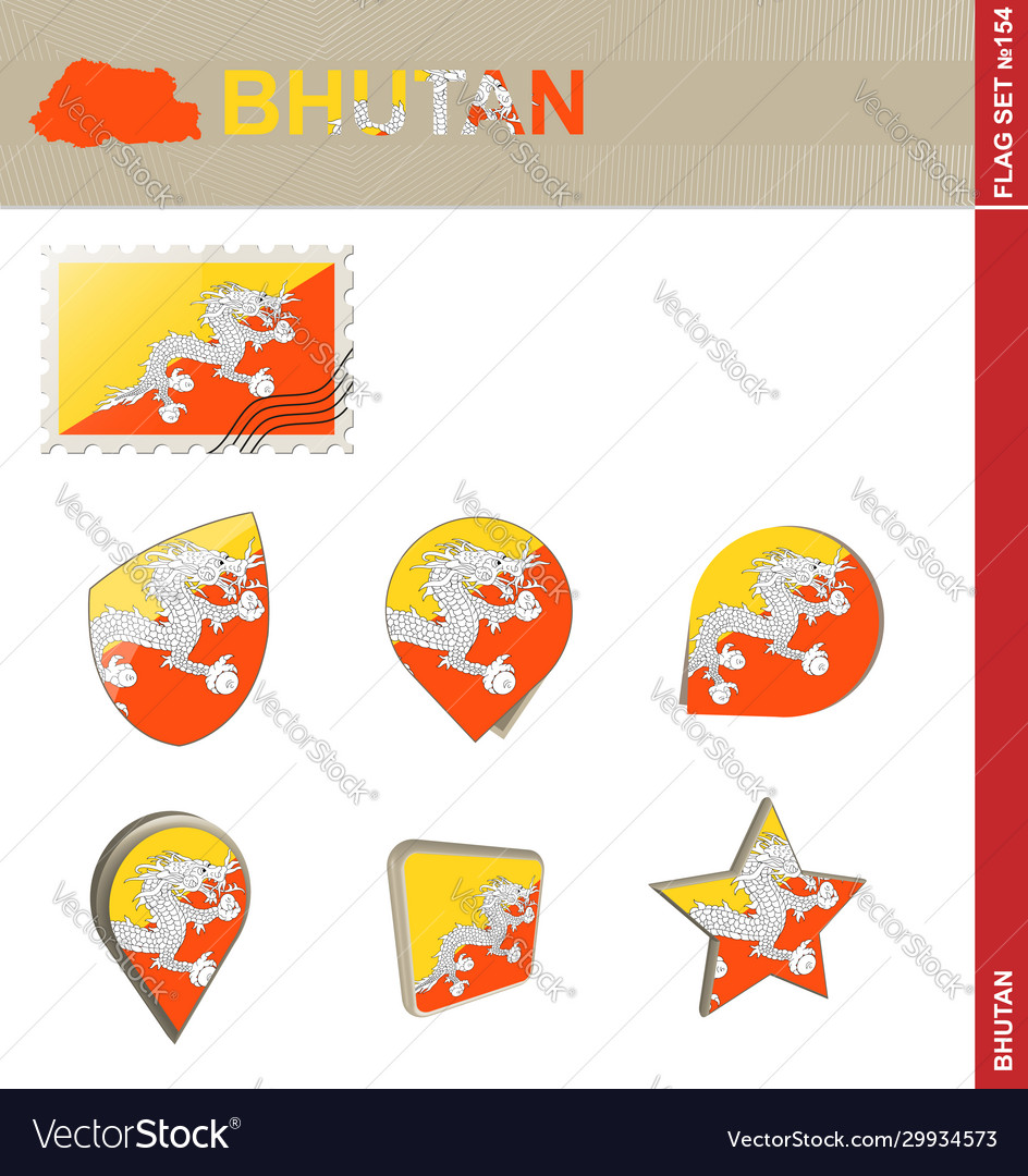 Bhutan flag set flag set 154 Royalty Free Vector Image
