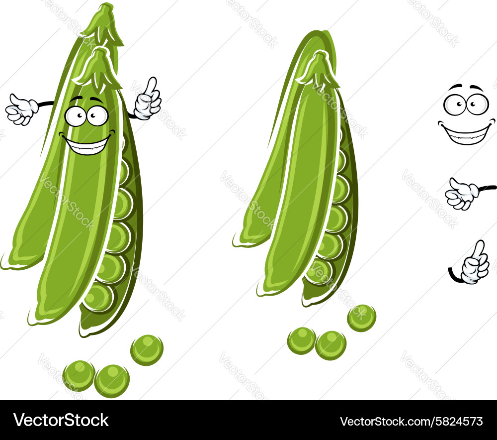 Cartoon green pea pod character Royalty Free Vector Image